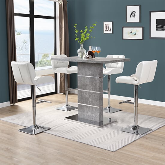 Concrete Effect Bar Table With 4 Canyon White Stools Parker | Furniture ...